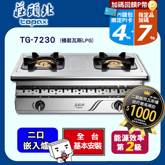 莊頭北 純銅爐頭全機不鏽鋼崁入爐TG-7230(LPG 送基本安裝) - PChome 24h購物