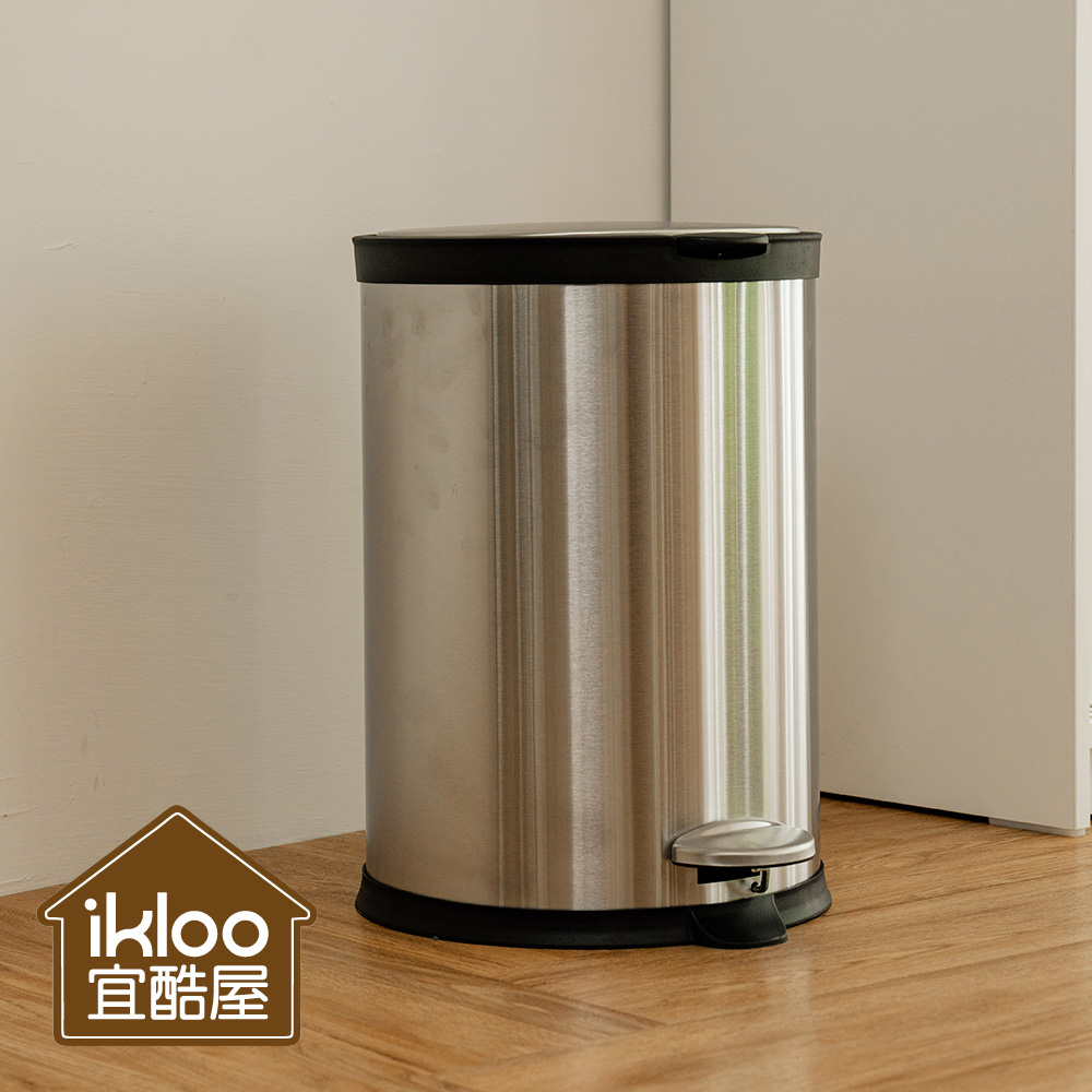 【ikloo】不銹鋼靜音腳踏式垃圾桶12L 腳踏式 緩衝蓋 獨立內桶 圓形垃圾桶 - PChome 24h購物
