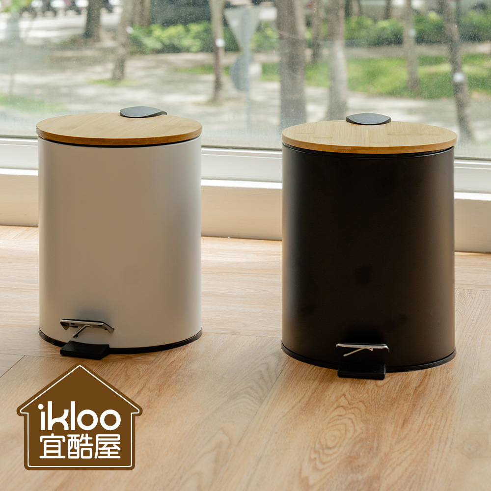 【ikloo】日式竹蓋靜音緩降腳踏式垃圾桶5L 竹蓋 腳踏式 緩衝蓋 雙層垃圾桶 圓形垃圾桶 - PChome 24h購物