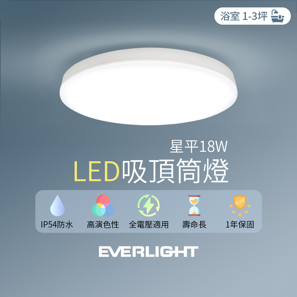 【6入組】EVERLIGHT億光 LED 18W星平 防水吸頂筒燈(白光/黃光) - PChome 24h購物
