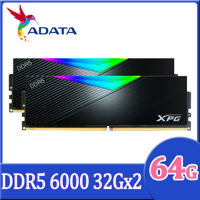 XPG Lancer DDR5 6000 64GB(32Gx2) RGB 桌上型超頻記憶體(黑色)(AX5U6000C3032G ...