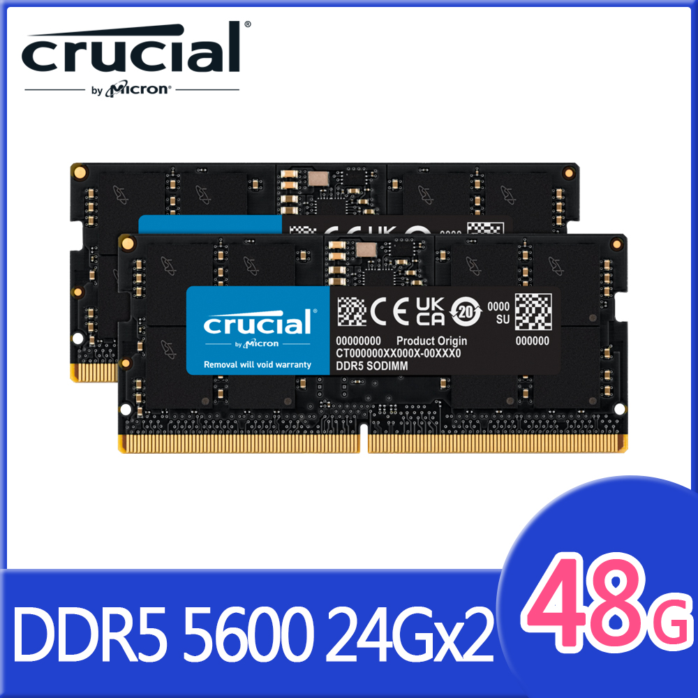 Micron Crucial NB-DDR5 5600 48G(24G*2)雙通 筆記型記憶體(CT2K24G56C46S5) - PChome 24h購物