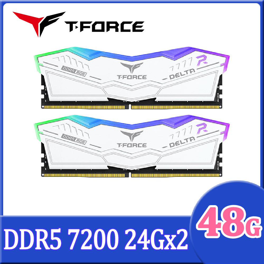 TEAM 十銓 T-FORCE DELTA RGB 炫光 DDR5 7200 48GB(24Gx2) CL34 白色 桌上型超頻記憶體 ...