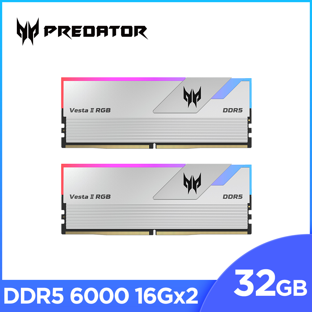 Acer Predator Vesta2 DDR5-6000 32G(16*2)(CL30)銀 RGB 超頻桌上型記憶體 - PChome 24h購物