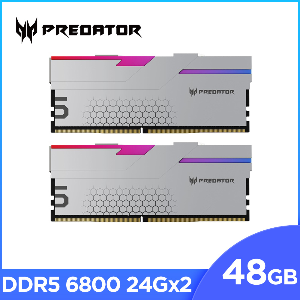 Predator Hermes RGB DDR5-6800 48GB(24G*2)(CL34) 超頻桌上型記憶體(銀色) - PChome 24h購物