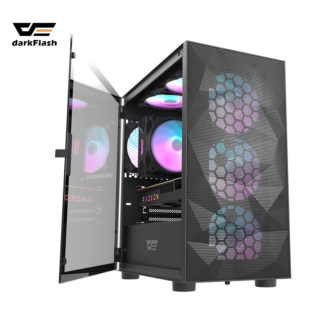 darkFlash大飛 DLM21 黑色 (鐵網版)M-ATX (預鎖四顆12公分A.RGB風扇)電腦機殼 - PChome 24h購物