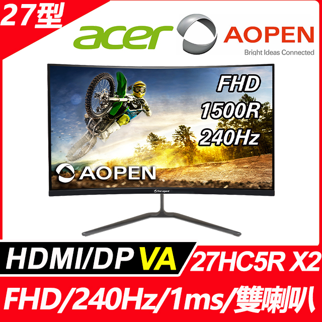 Aopen 27HC5R X2 曲面螢幕(27型/FHD/240Hz/1ms/VA) - PChome 24h購物