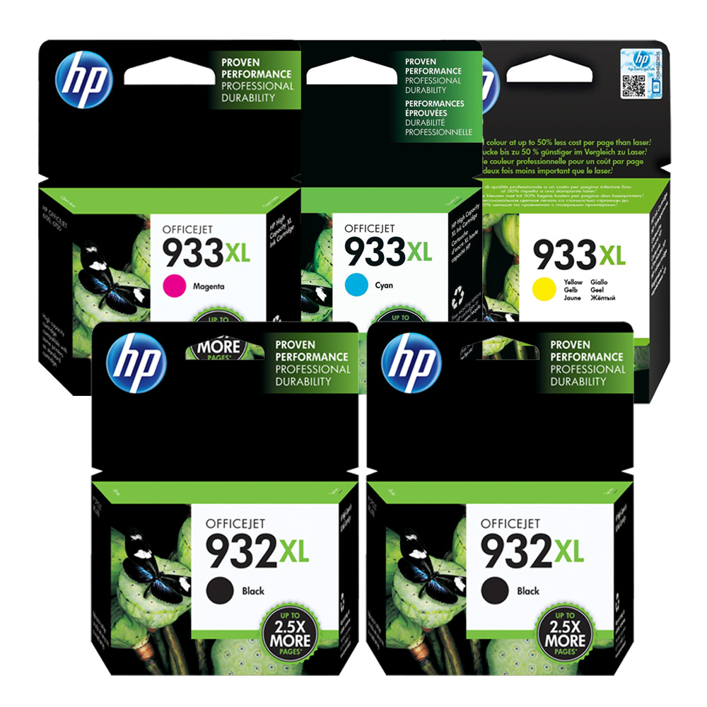 【2黑3彩組】HP 932XL(CN053AA)+933XL(CN054AA+CN055AA+ CN056AA) 原廠高容量墨水匣 ...
