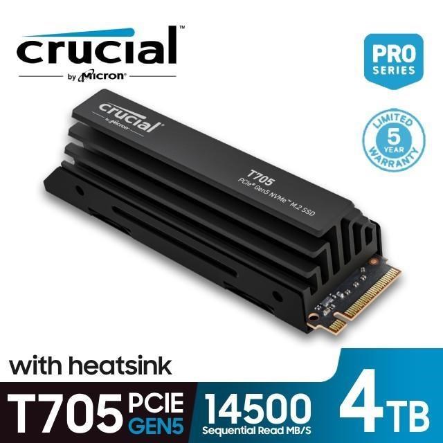 【Micron 美光】Crucial T705 4TB PCIe Gen5 NVMe M.2 SSD 含散熱器 - PChome 24h購物