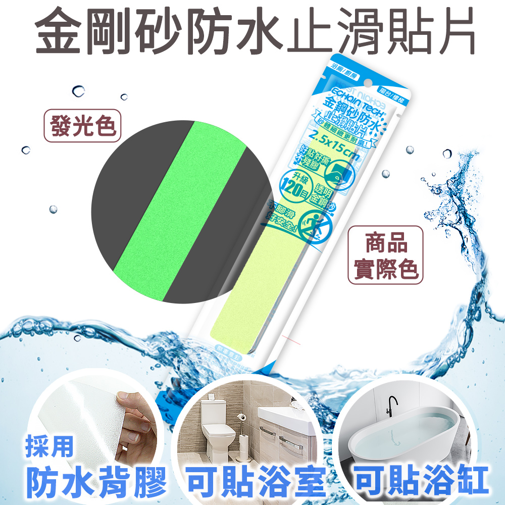 Echain Tech 熊掌 金鋼砂防滑貼片夜光長條款2.5*15cm-1包12片 - PChome 24h購物