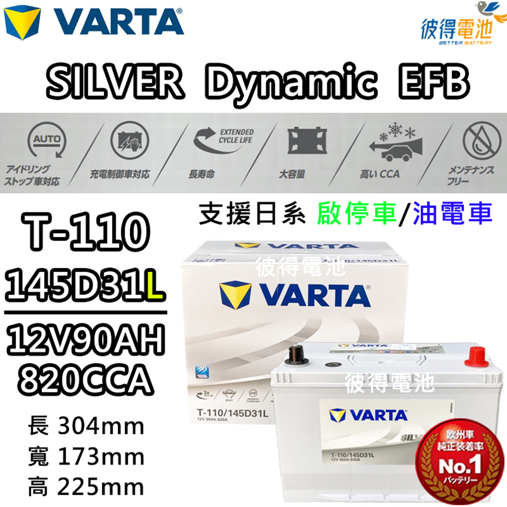 【VARTA 華達】T-110 145D31L EFB 啟停車 油電車電瓶 - PChome 24h購物