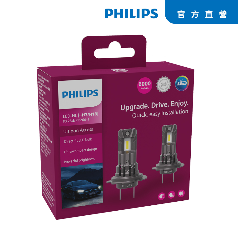 PHILIPS飛利浦LED U2500 直上升級型頭燈 +80% 白光6000K - PChome 24h購物