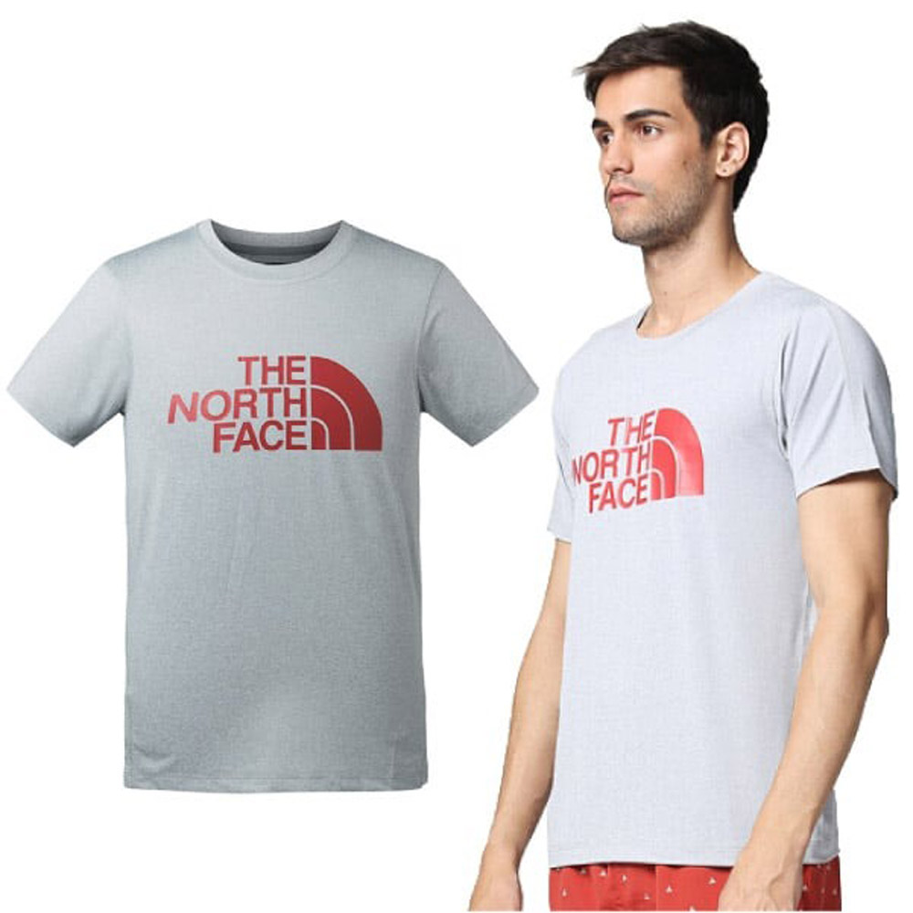 【美國 The North Face】男經典新款 大LOGO FlashDry 閃電吸濕快乾防臭短袖排汗衣/3CJM 淺灰 N ...