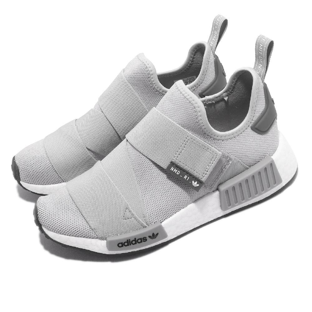 adidas 愛迪達 休閒鞋 NMD_R1 W Strap 女鞋 灰 白 BOOST 襪套 魔鬼氈 三葉草 GW9470 - PChome 24h購物