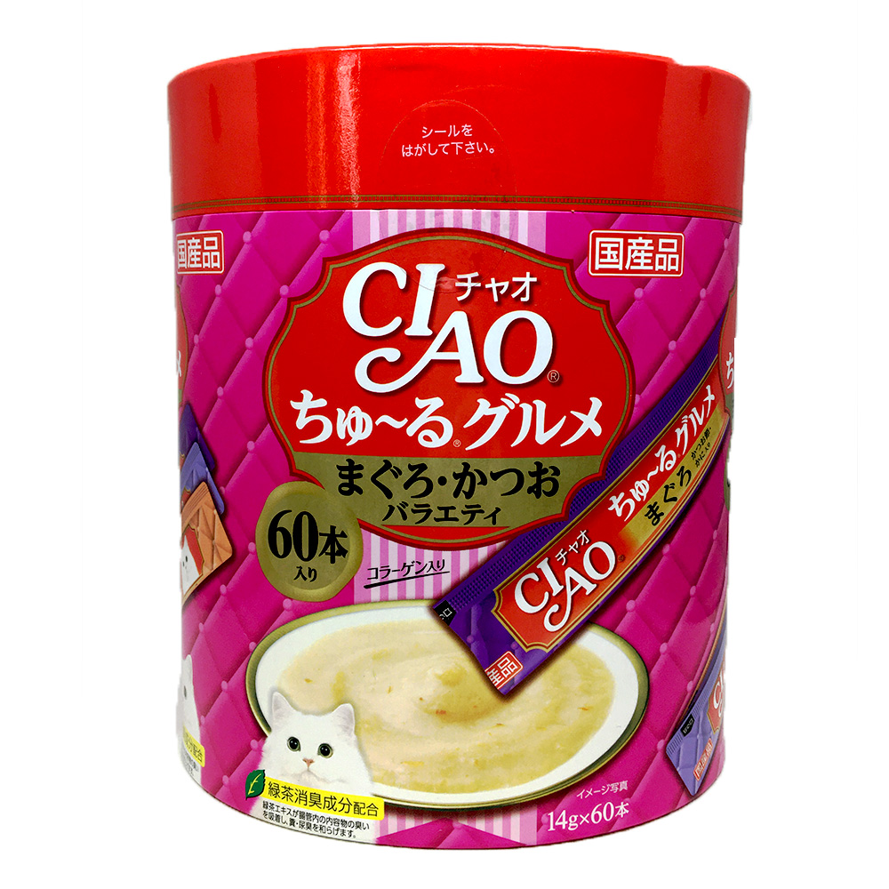 日本 CIAO 啾嚕燒肉泥桶 SC-222 鮪魚& 鰹魚綜合 14g (60入) - PChome 24h購物