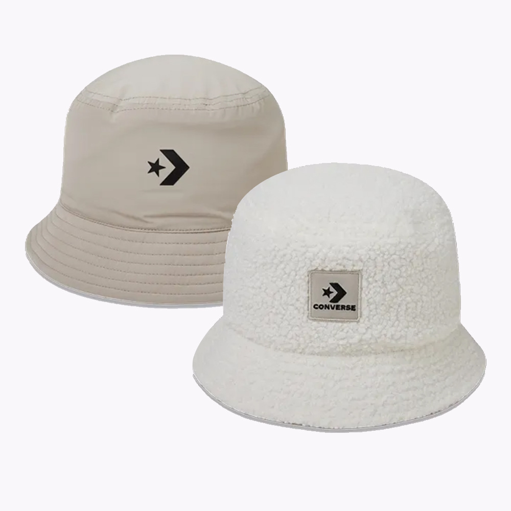 【CONVERSE】SHERPA REVERSIBLE BUCKET HAT 保暖帽 漁夫帽 雙面帽 男帽 女帽 米白-10025808 ...