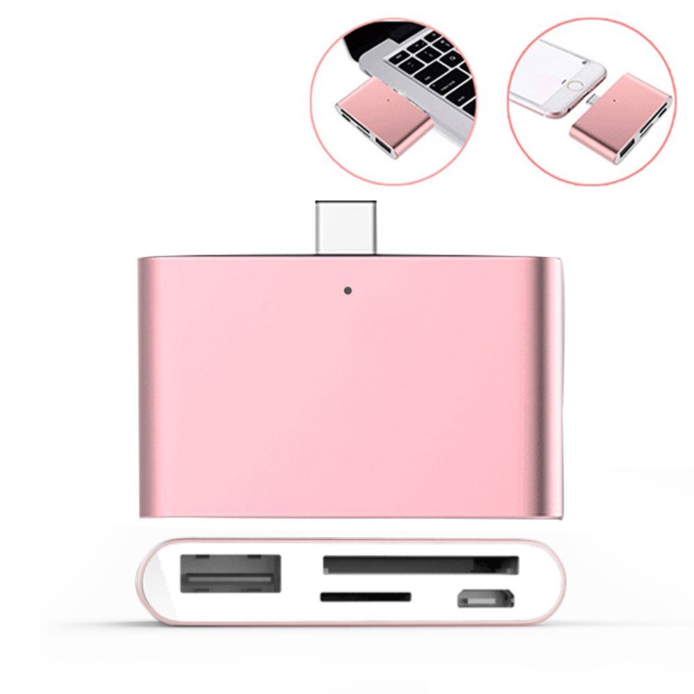 Type-c 多功能Micro SD/TF/SD/USB2.0/Micro USB轉接器-玫瑰金 - PChome 24h購物