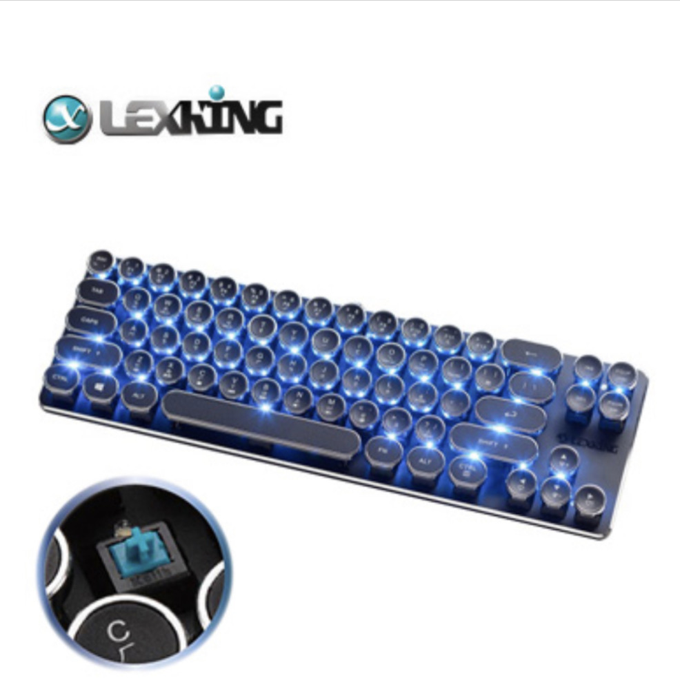 【LEXKING】迷你機械式復古打字機USB有線鍵盤(青軸-藍光) - PChome 24h購物